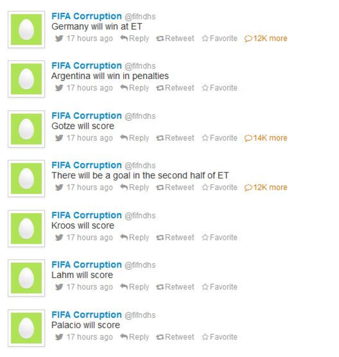 The Twitter account saying FIFA fixed the World Cup final between ...