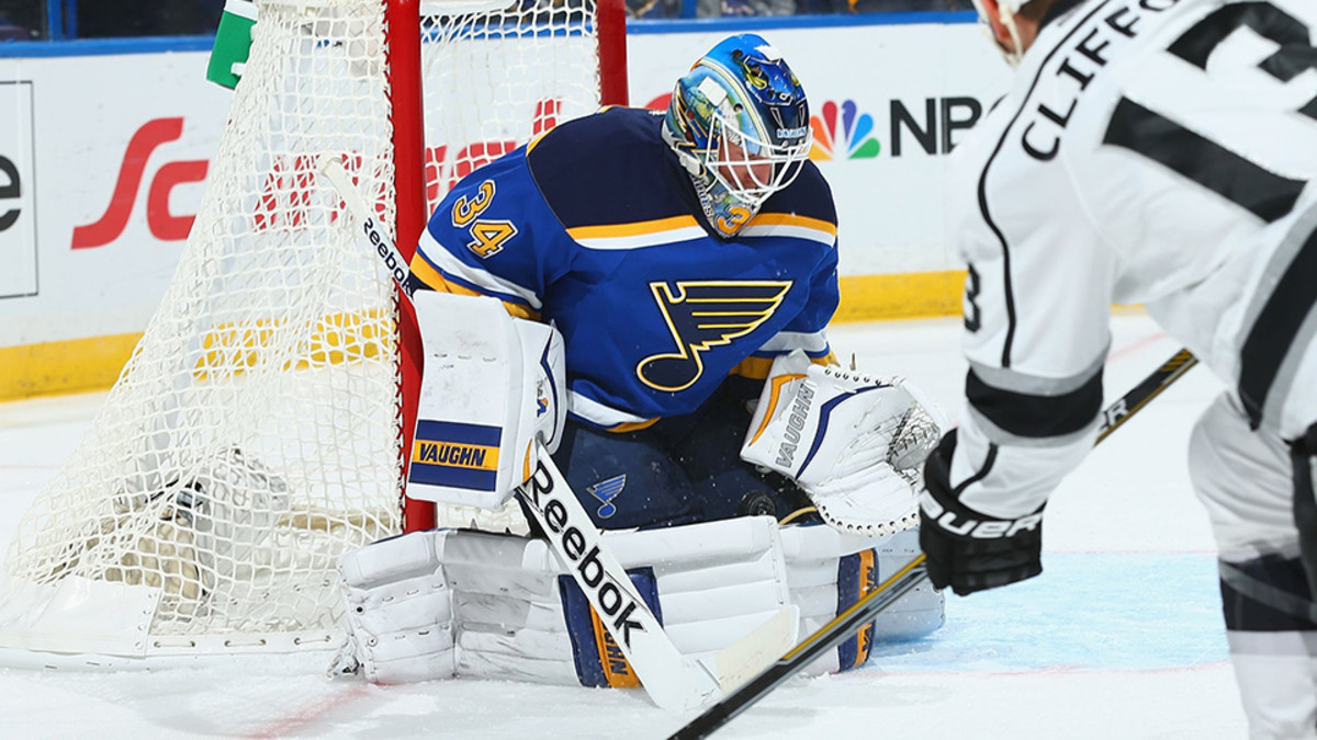 St. Louis Blues goalie Jake Allen make save on Anze Kopitar - Sports ...