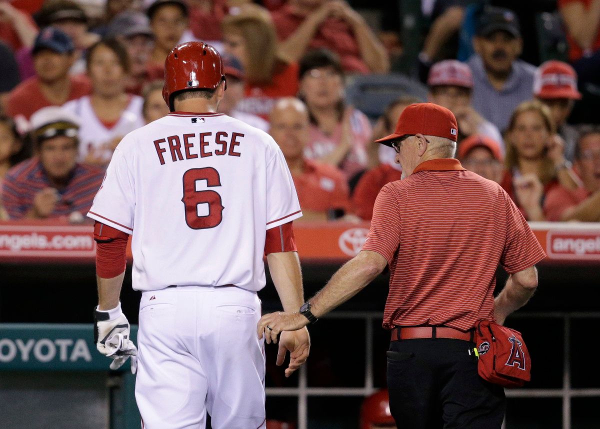 Angels 3B David Freese leaves after getting hit by pitch - Sports ...