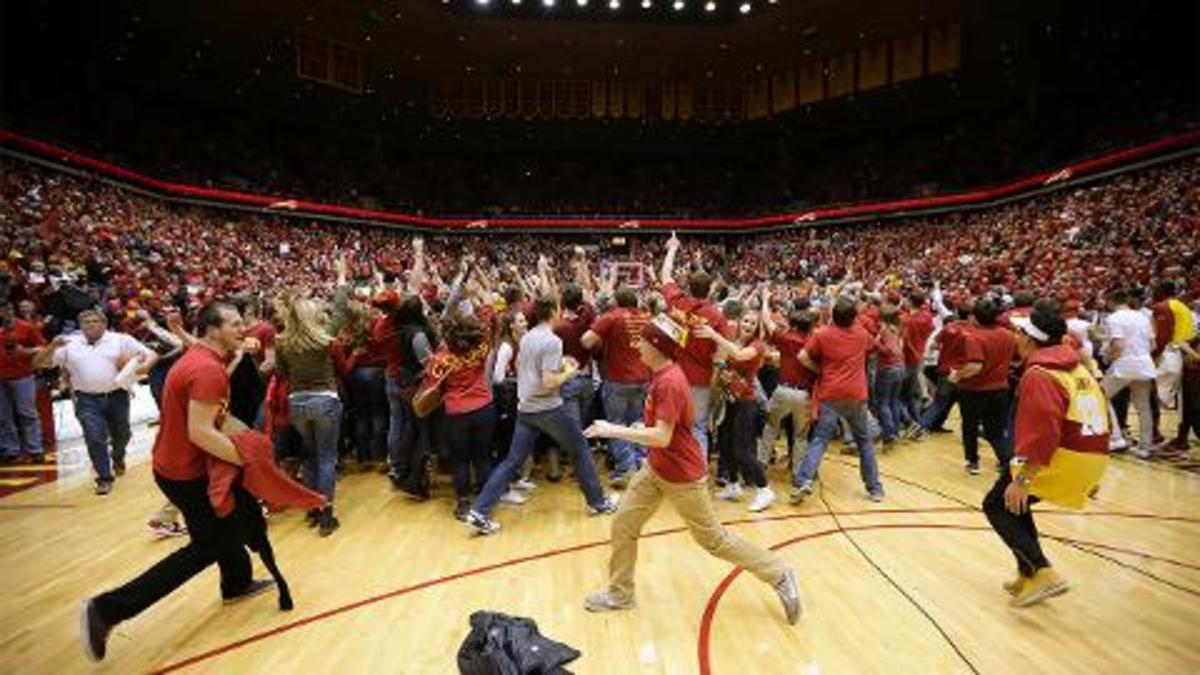 Iowa State basketball: Journalist leg broken as fans storm court ...