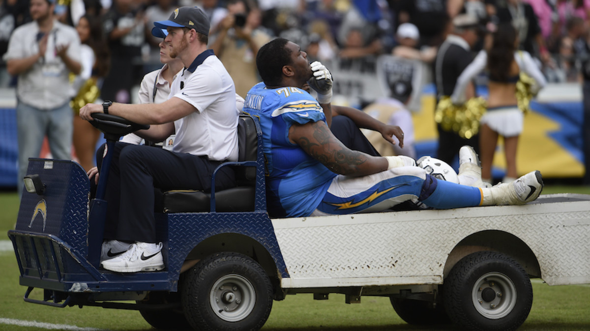 San Diego Chargers: Orlando Franklin carted off with knee injury ...