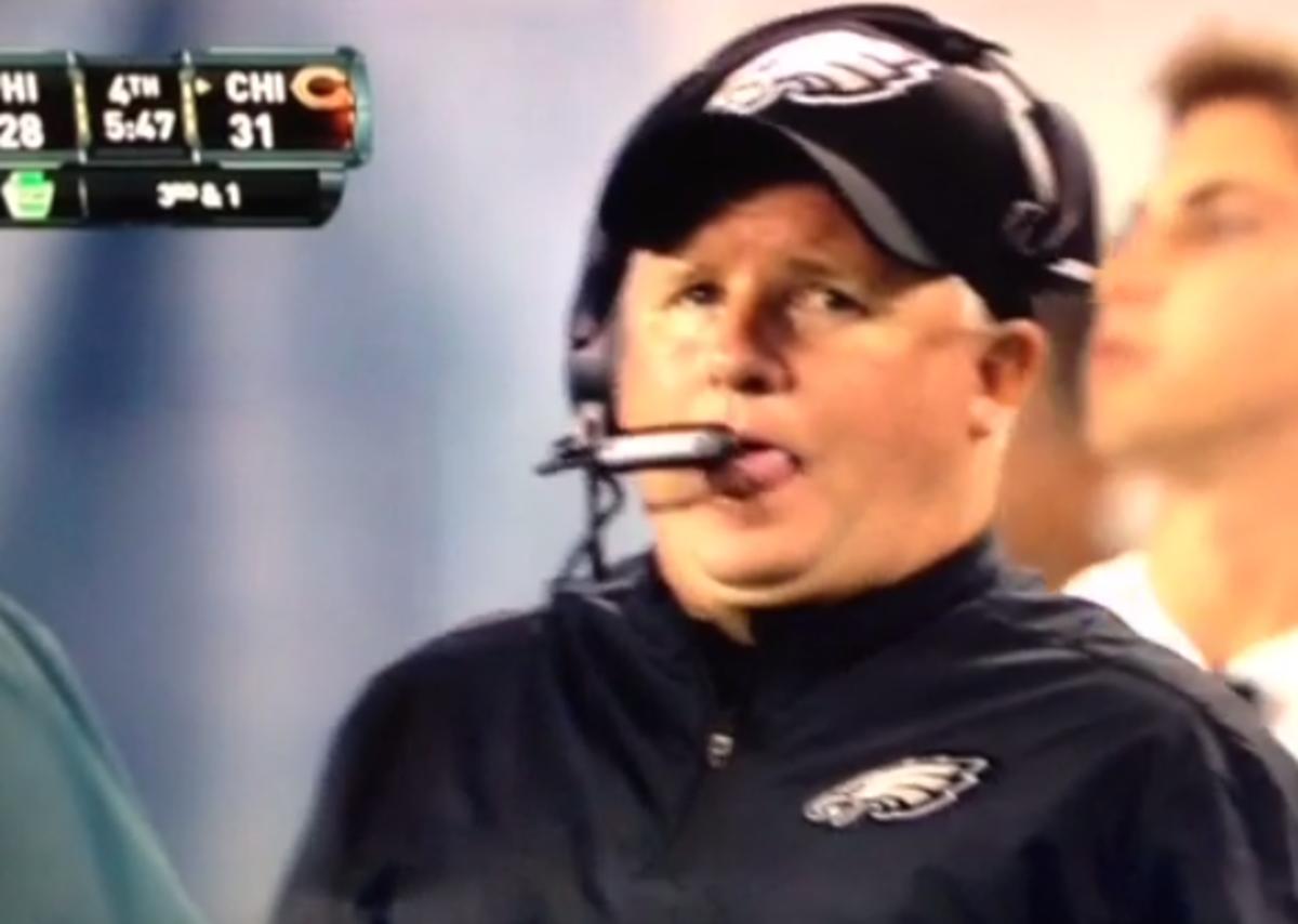 Chip Kelly licks headset during Eagles game - Sports Illustrated