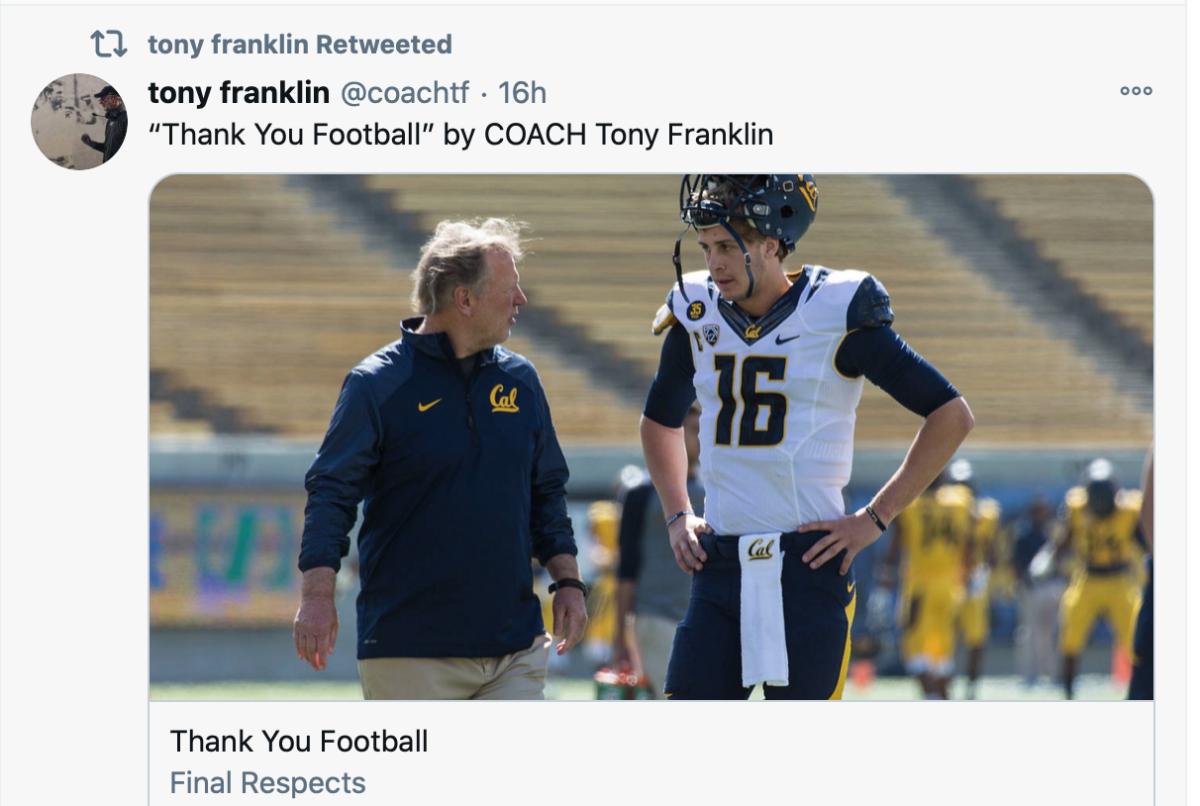 Cal Football: Tony Franklin, Who Tutored Jared Goff, Retires on His ...