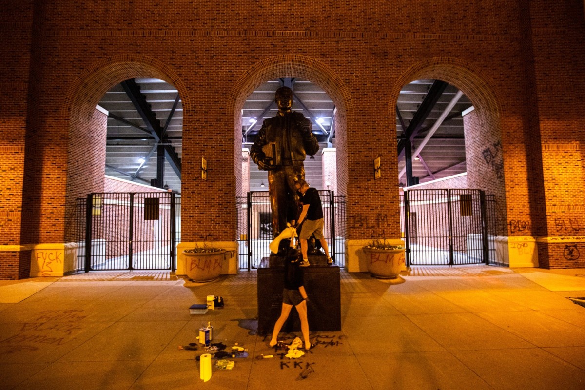Graffiti Painted On Kinnick Stadium, Kinnick Statue - Sports ...