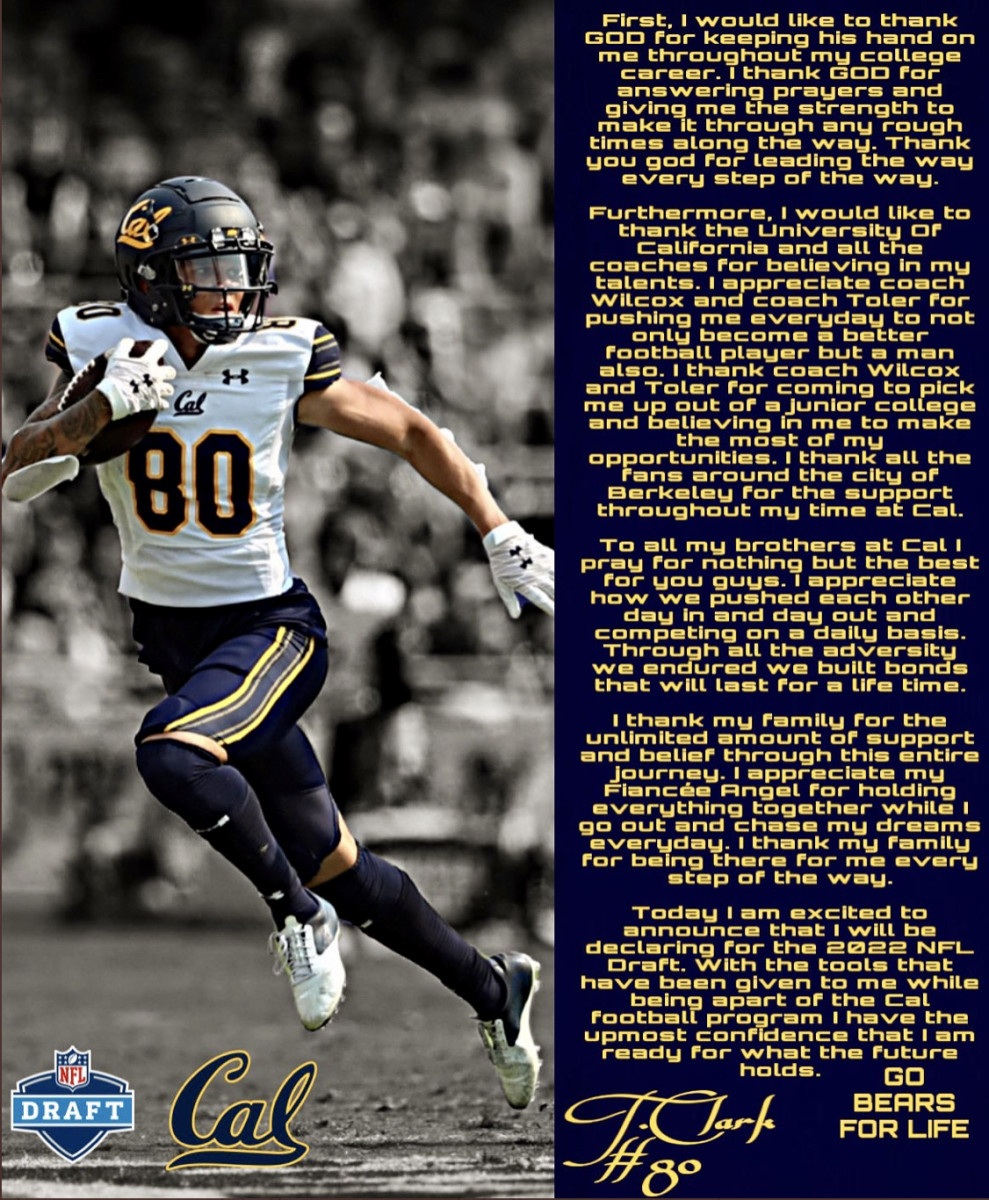 Cal Football: Wide Receiver Trevon Clark To Enter the 2022 NFL Draft ...