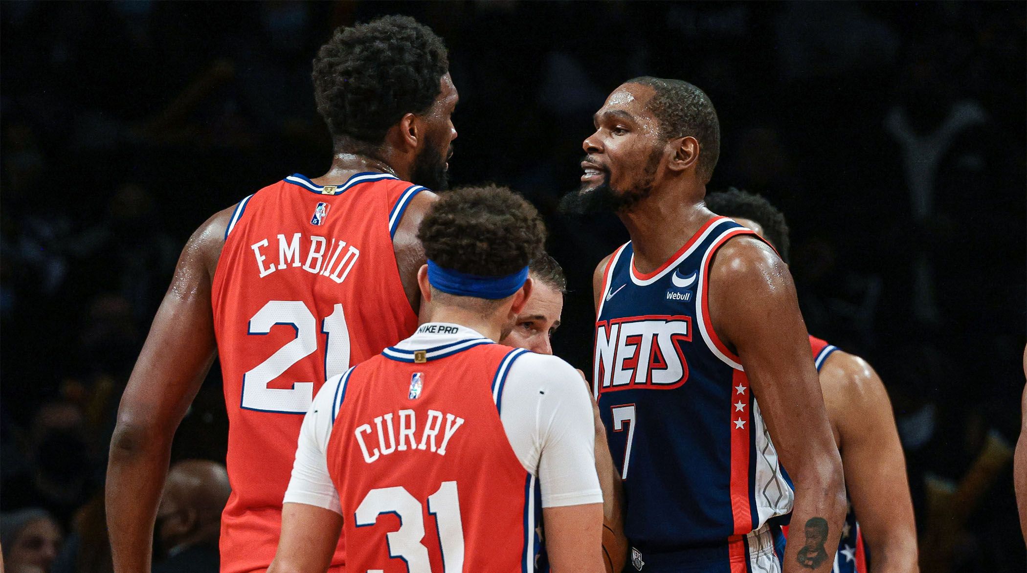 Kevin Durant, Joel Embiid have heated exchange after 76ers’ victory ...