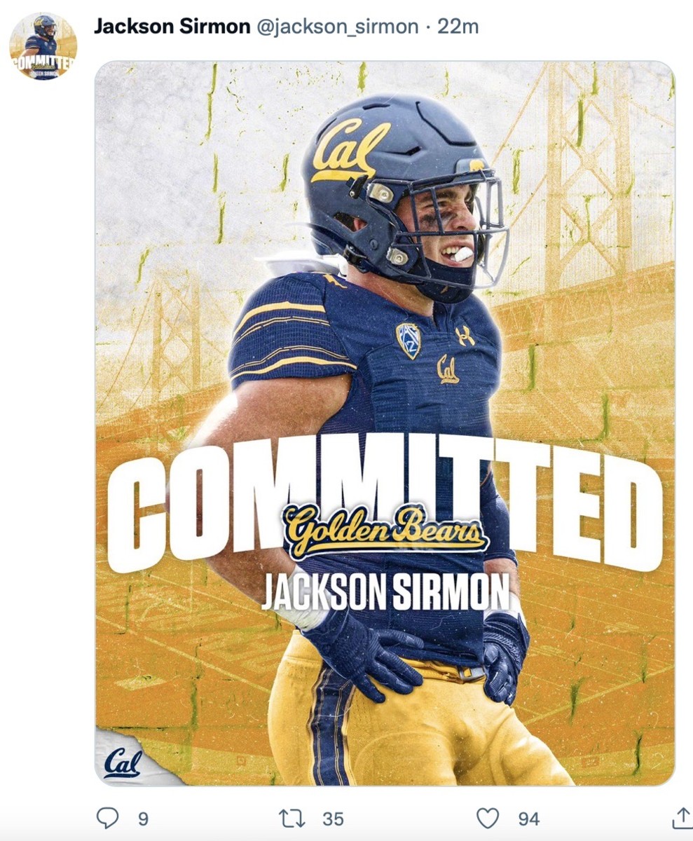 Cal Football: Father-Son Reunion Complete as Jackson Sirmon Transfers ...