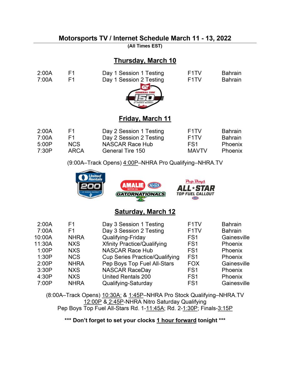 Check your schedule! - Auto Racing Digest