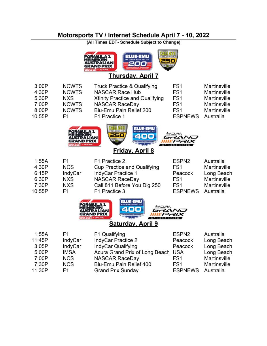 It's Time to Check Your (Racing) Schedule - Auto Racing Digest