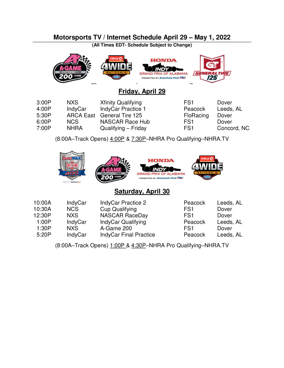 Check your weekend (racing) schedule here! - Auto Racing Digest