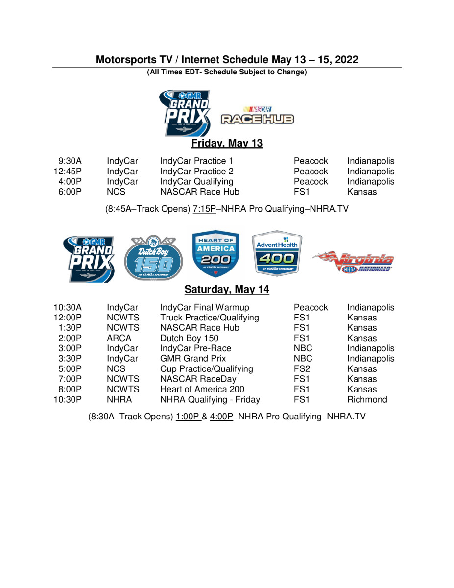 Check your (racing) schedule for this weekend! - Auto Racing Digest