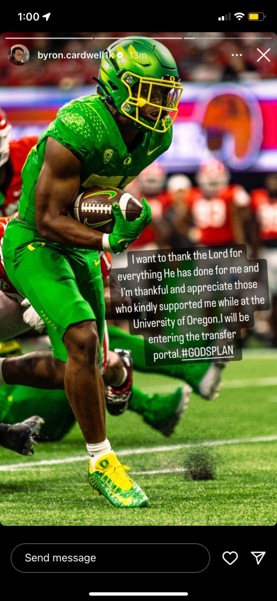 Oregon Ducks Running Back Byron Cardwell to Enter Transfer Portal ...