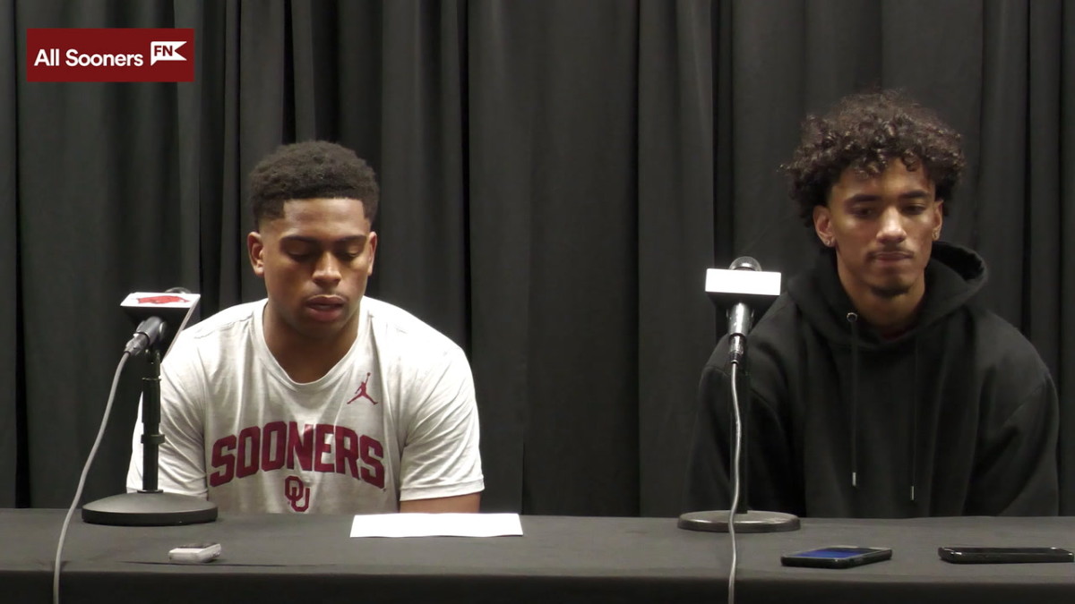 WATCH: Oklahoma's Grant Sherfield and Milos Uzan Arkansas Postgame ...