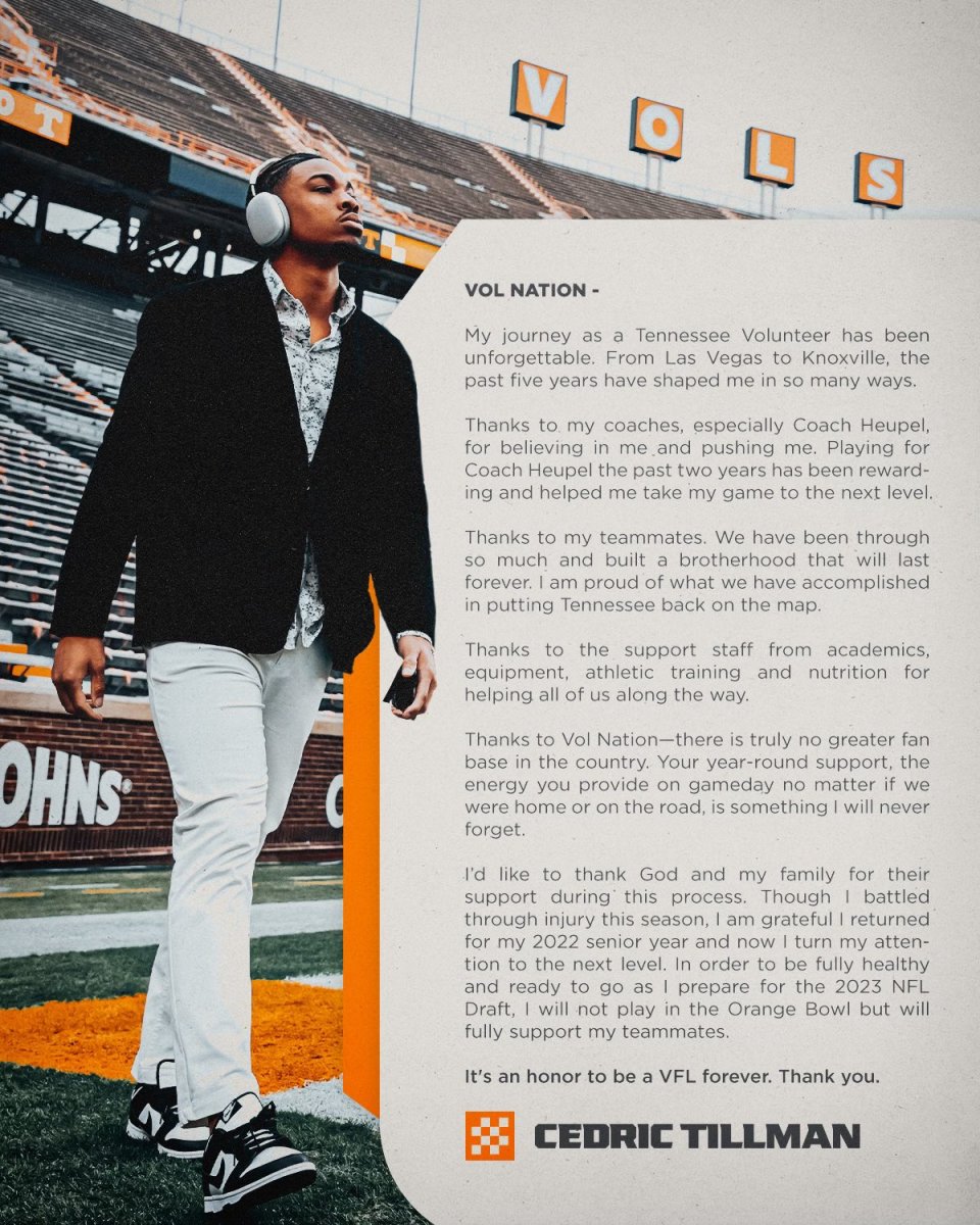 Just In: Cedric Tillman Announces NFL Draft, Orange Bowl Intentions ...