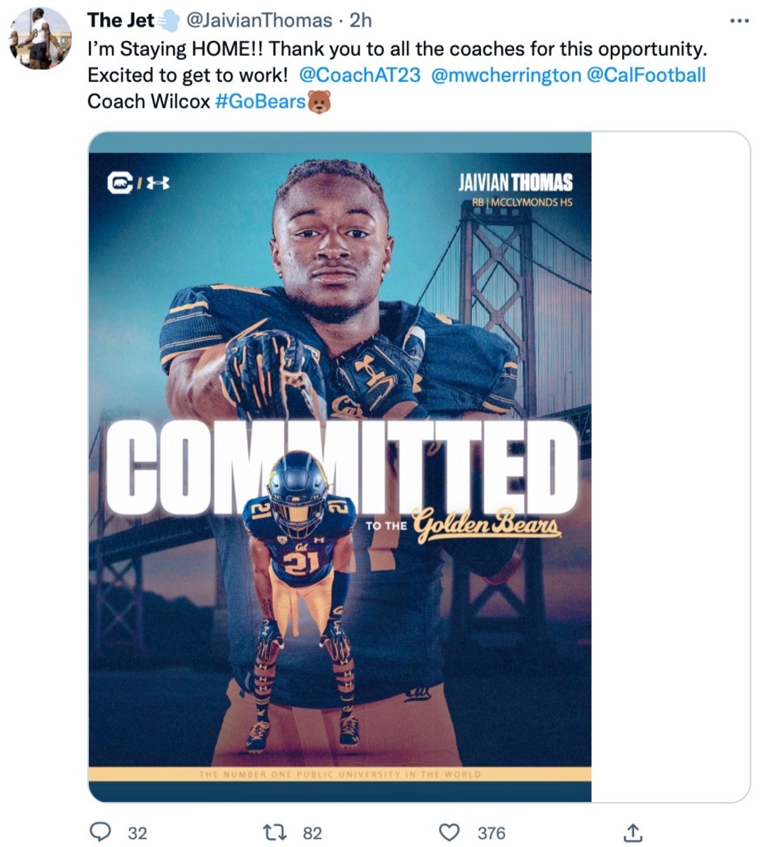 Cal Football: Oakland Prep Star Running Back Jaivian Thomas Commits to ...