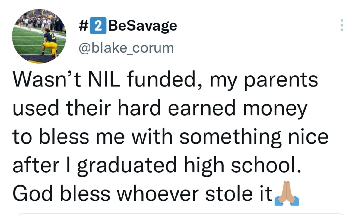 JUST IN: Blake Corum's Car Reported Stolen - Sports Illustrated ...