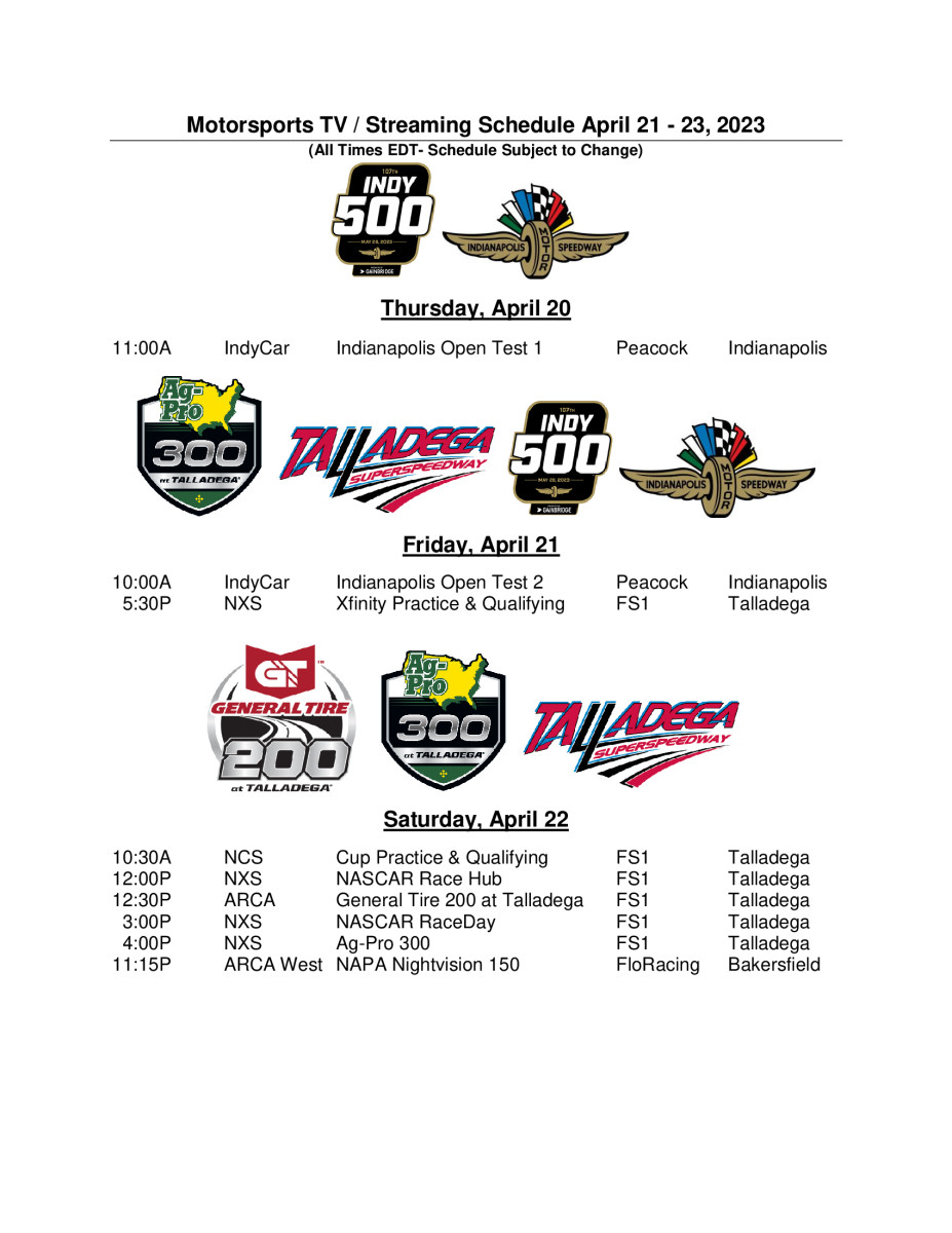 Get your motor runnin' with this week's racing schedule! - Auto Racing ...