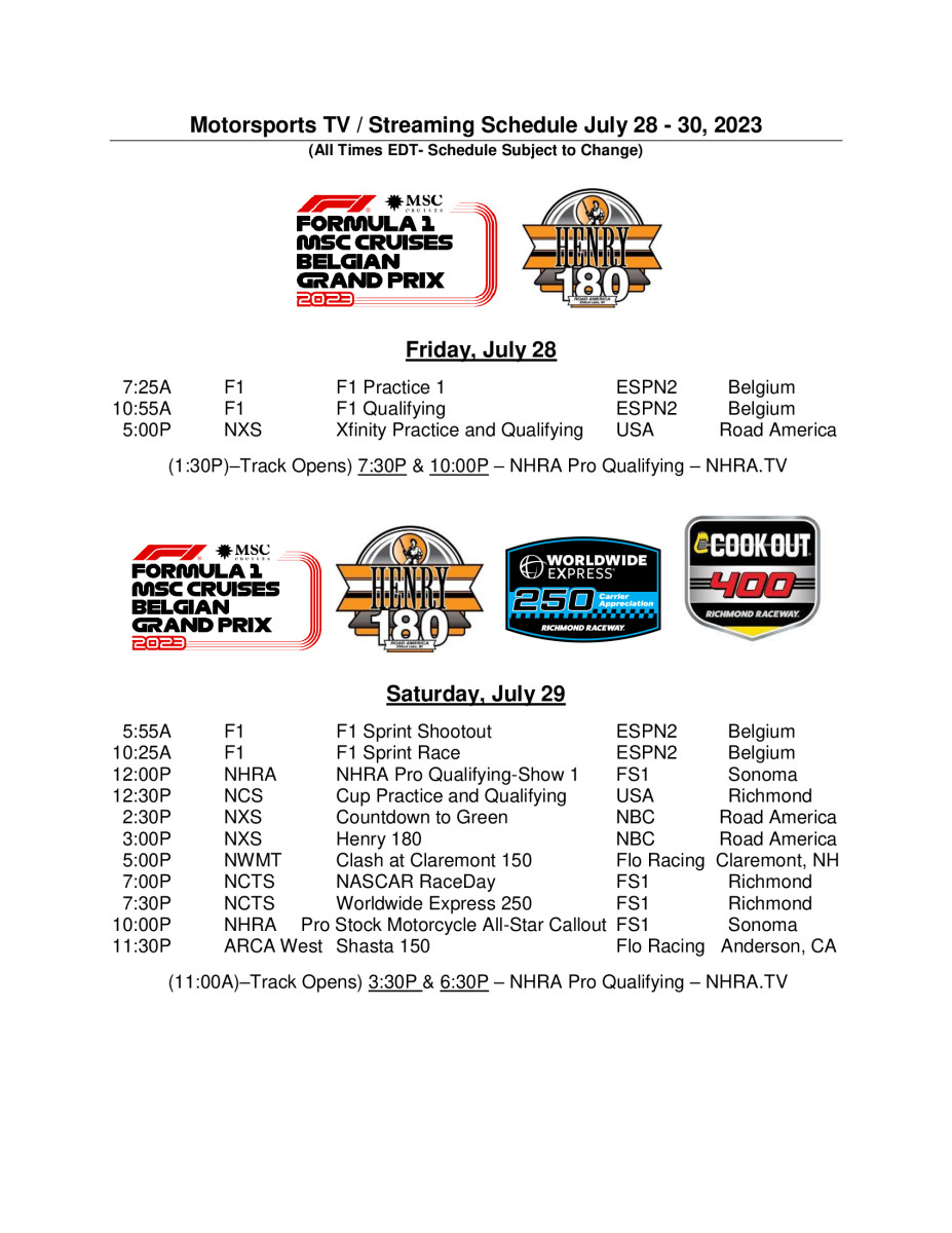 Want to know what's on tap for this weekend? Check our racing schedule ...