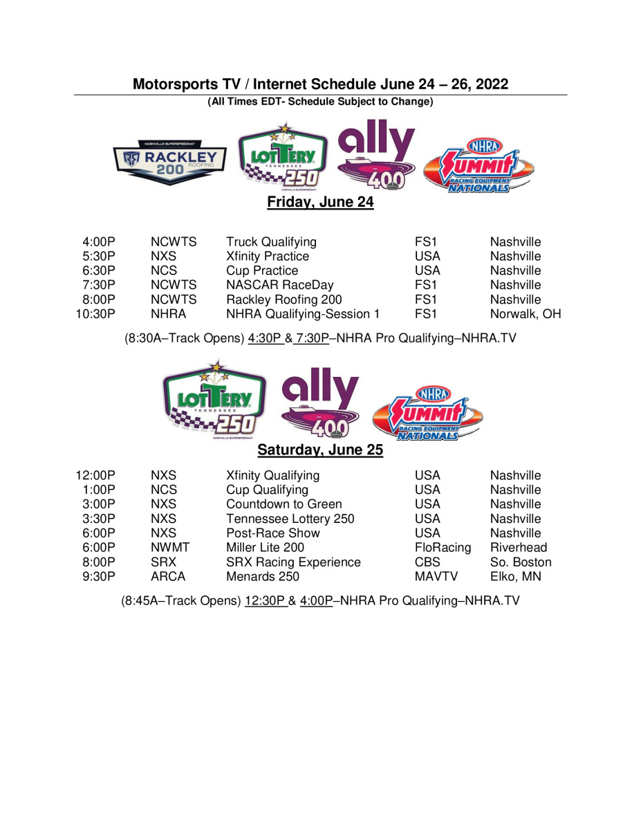 Check your weekend (racing) schedule - Auto Racing Digest