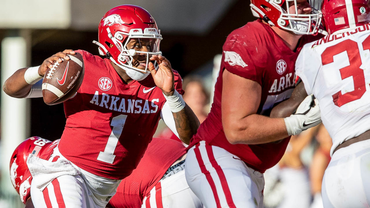 Razorbacks' coach Sam Pittman has no definite answer on quarterback KJ ...