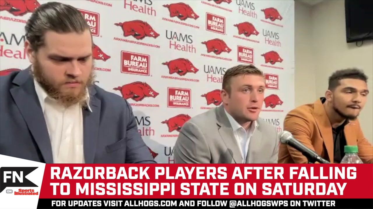 Hogs Dalton Wagner, Bumper Pool and Jadon Haselwood After MSU Postgame ...