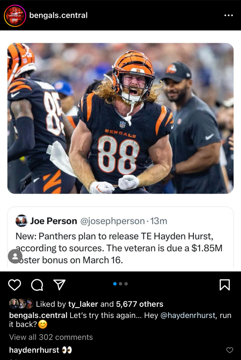 Cincinnati Bengals Reunion Coming? Hayden Hurst Shares Positive Health ...