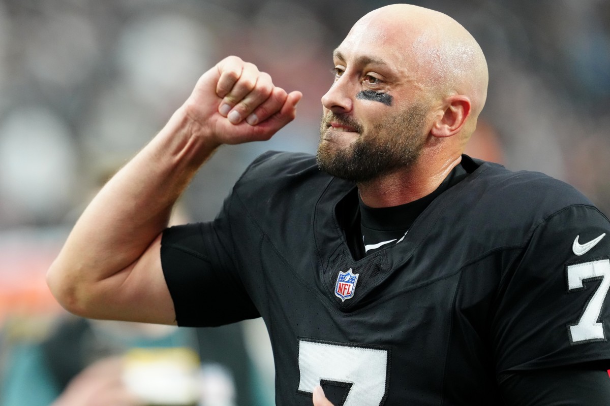 Las Vegas Raiders Brian Hoyer after beating the New England Patriots ...